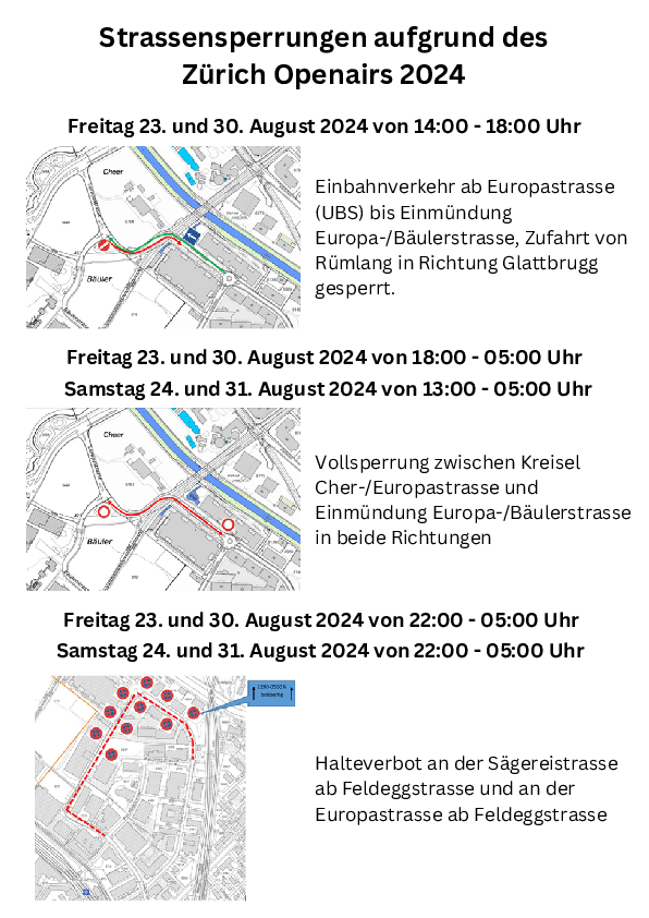 Sperrungen aufgrund des Zürich Openairs 2024 - Stadt Anzeiger Opfikon
